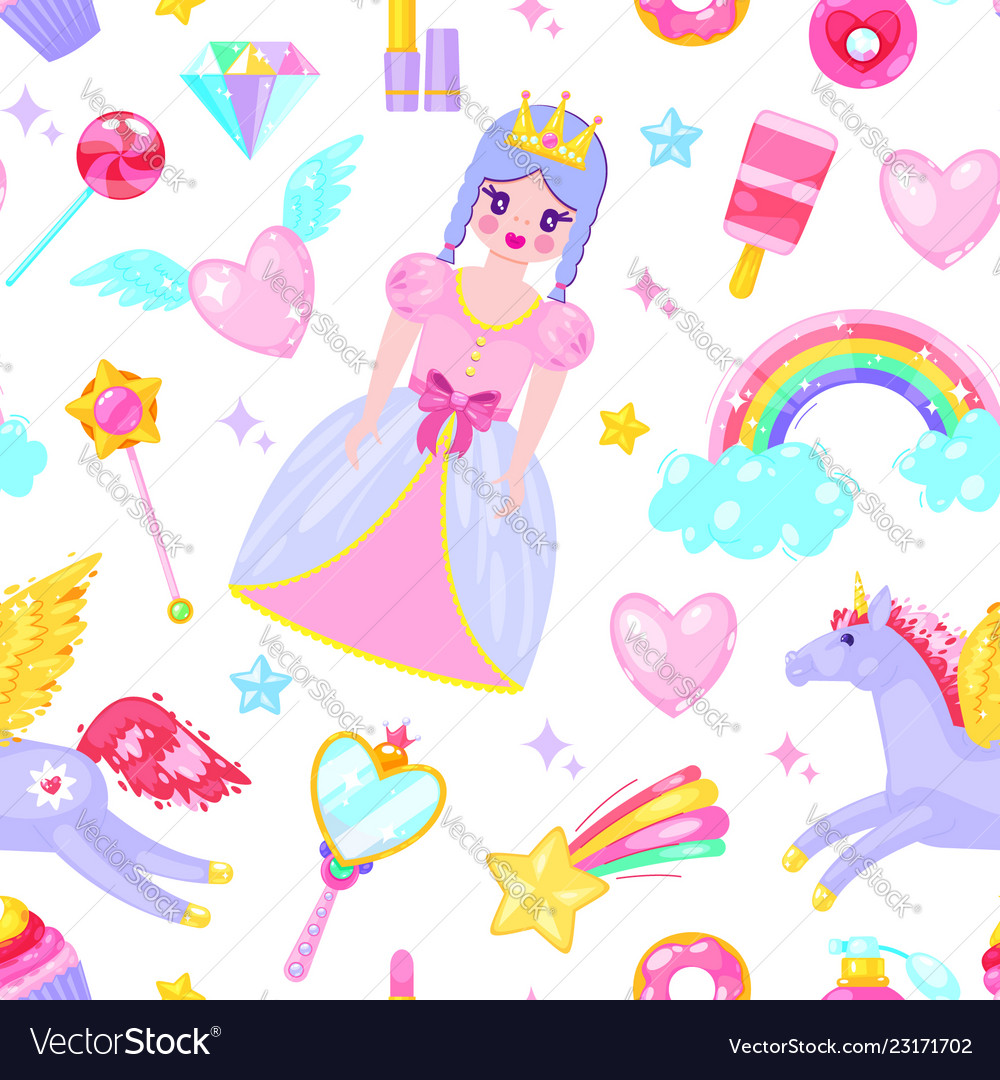 Pattern with cute princess Royalty Free Vector Image