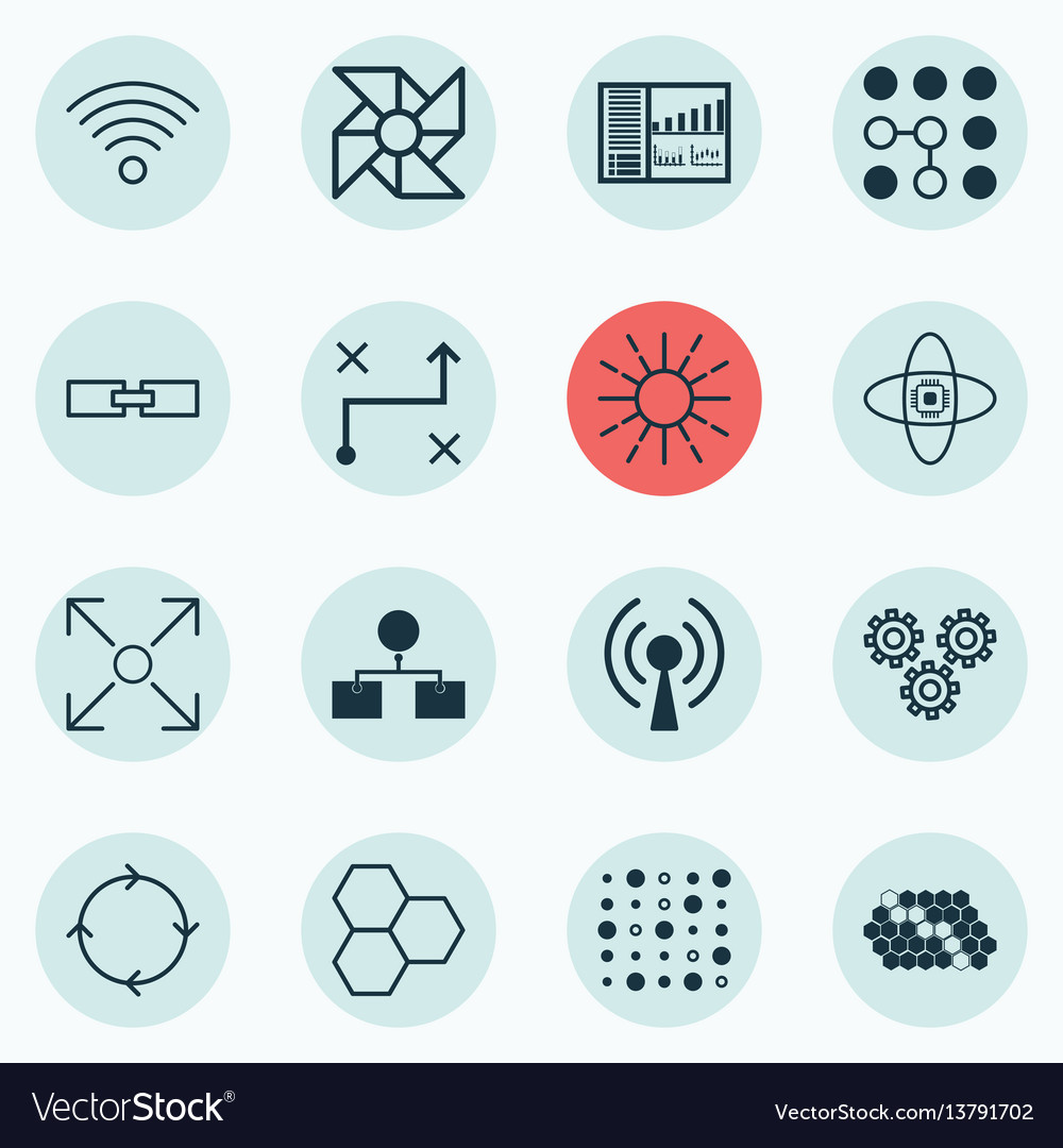 Set of 16 machine learning icons includes Vector Image