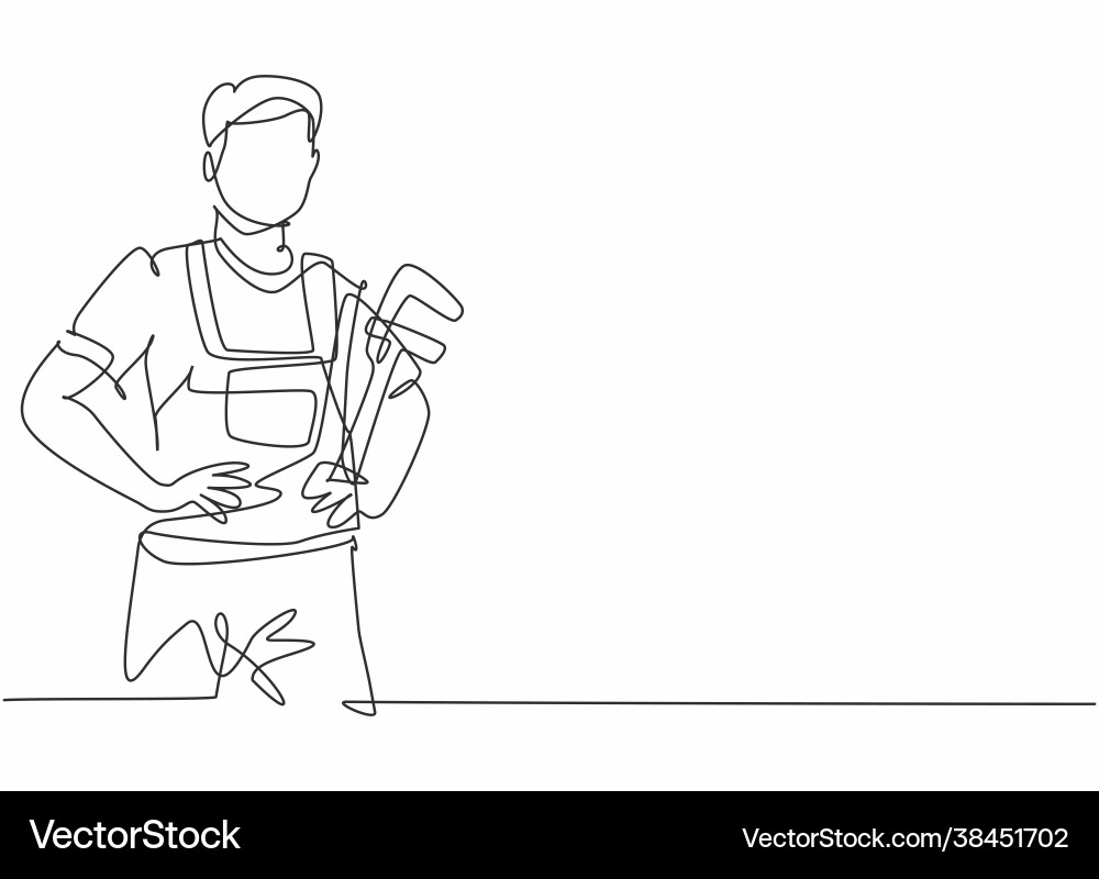 Single one line drawing young male plumber Vector Image
