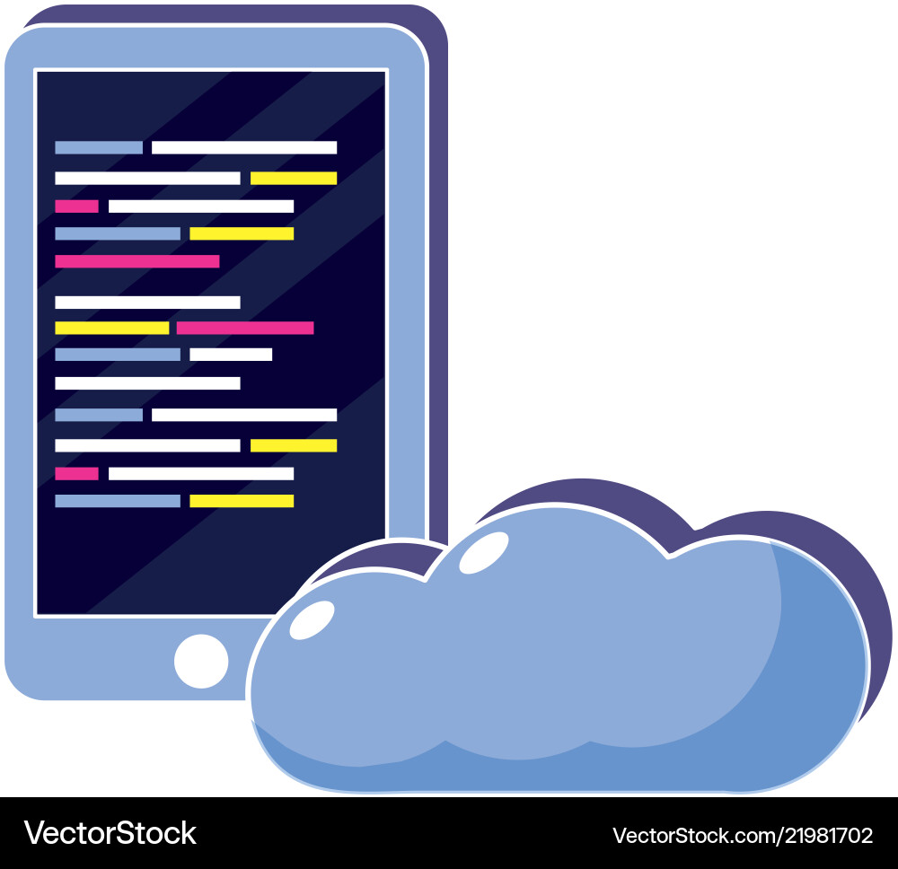 Smartphone and cloud data with programming code Vector Image