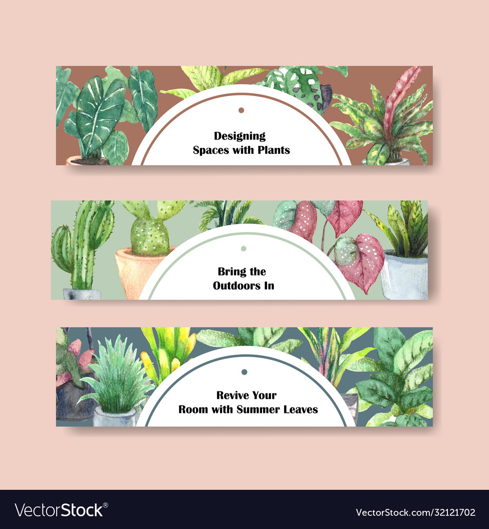 Summer plants banner template design Royalty Free Vector