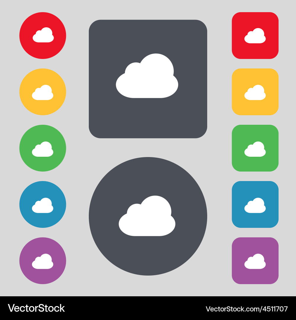 Cloud icon sign a set of 12 colored buttons flat Vector Image