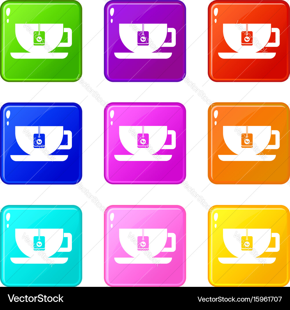 Cup of tea with tea bag set 9 Royalty Free Vector Image
