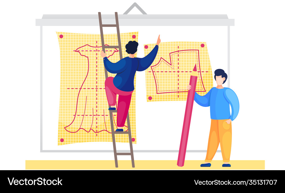 Fashion designer making a pattern on yellow paper Vector Image