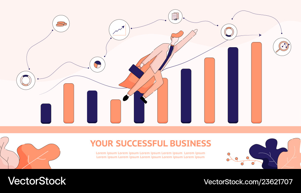 Flat banner your successful business Royalty Free Vector