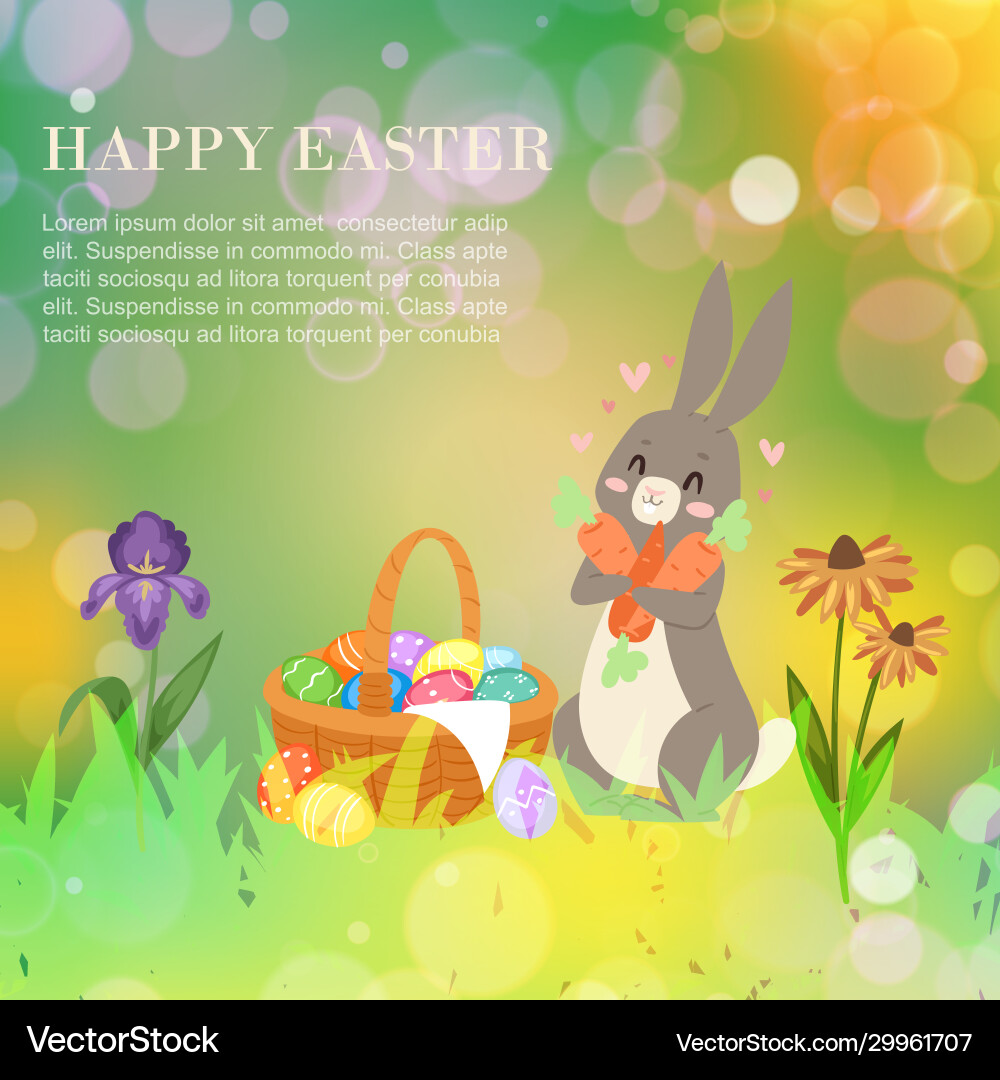 Happy easter card with cute bunny baby rabbit Vector Image