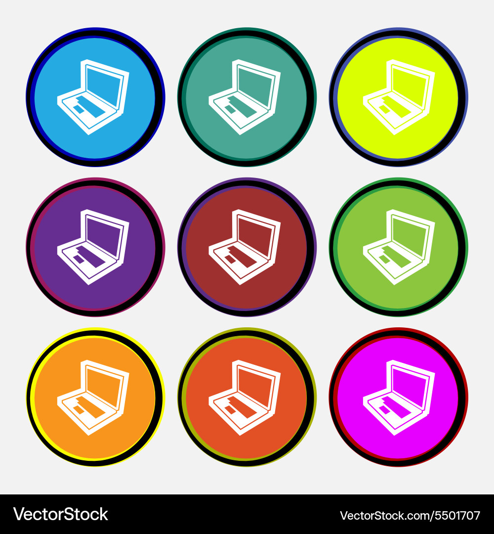 Laptop icon sign nine multi colored round buttons Vector Image