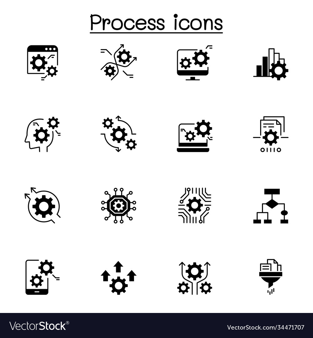 Process data analysis icon set Royalty Free Vector Image