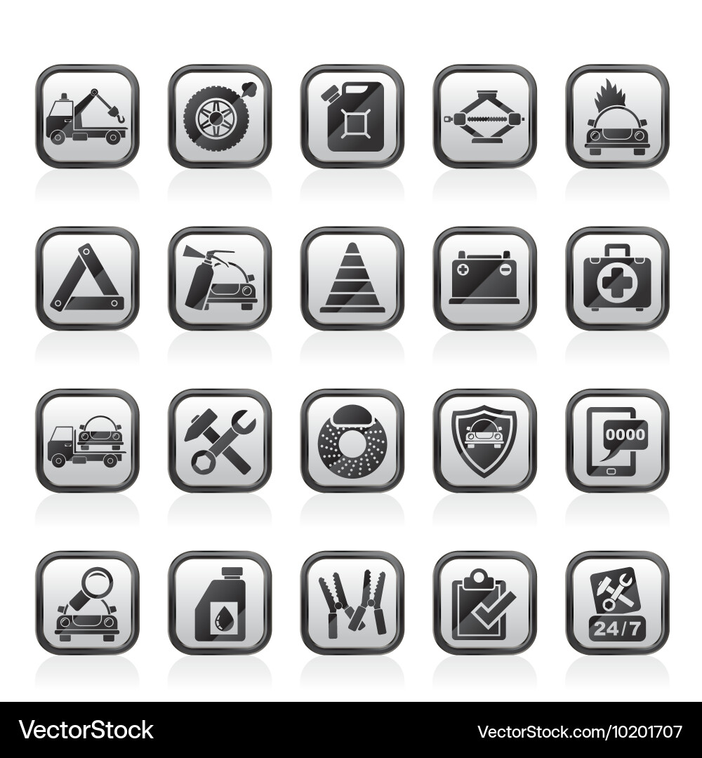 Roadside assistance and tow icons Royalty Free Vector Image