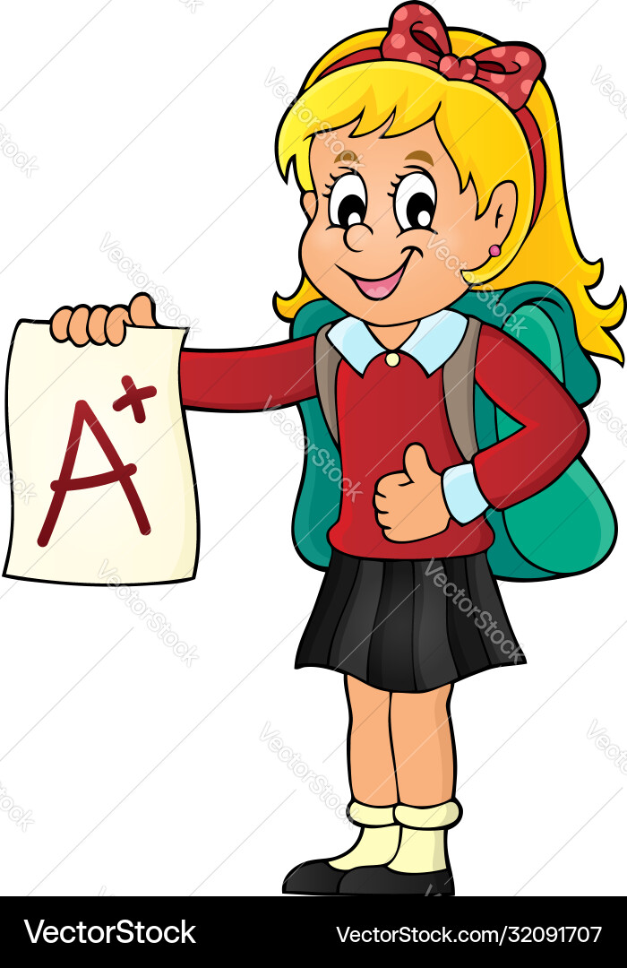 School girl with a plus grade theme 1 Royalty Free Vector