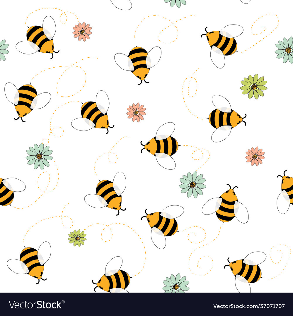 Seamless pattern bees and flowers Royalty Free Vector Image