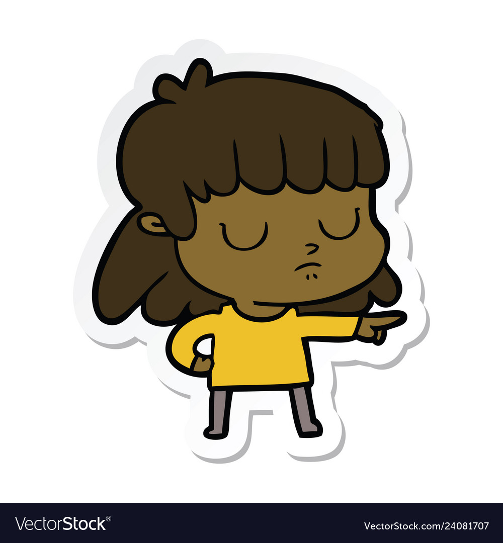Sticker of a cartoon indifferent womanpointing Vector Image