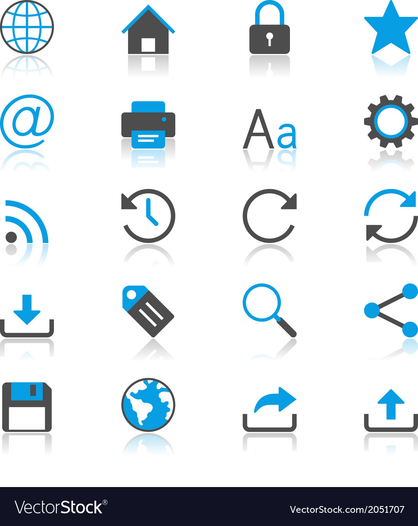 Web flat with reflection icons Royalty Free Vector Image