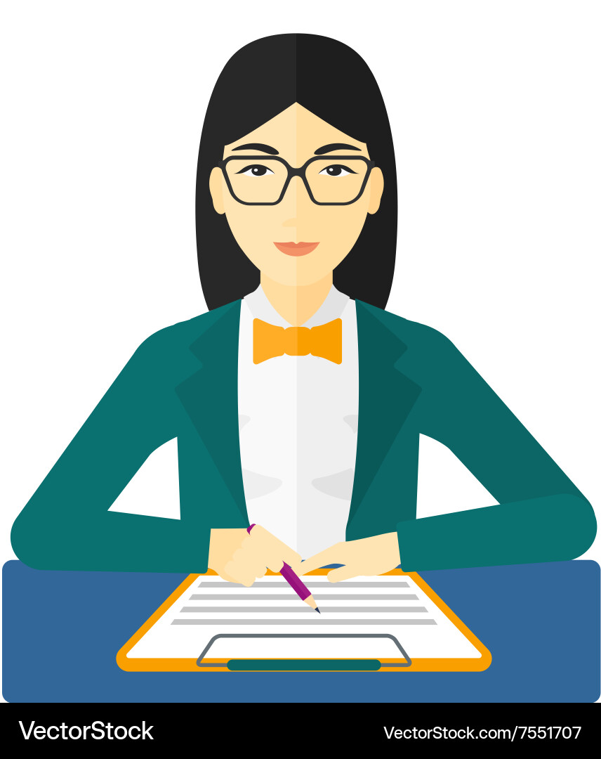 Woman signing contract Royalty Free Vector Image