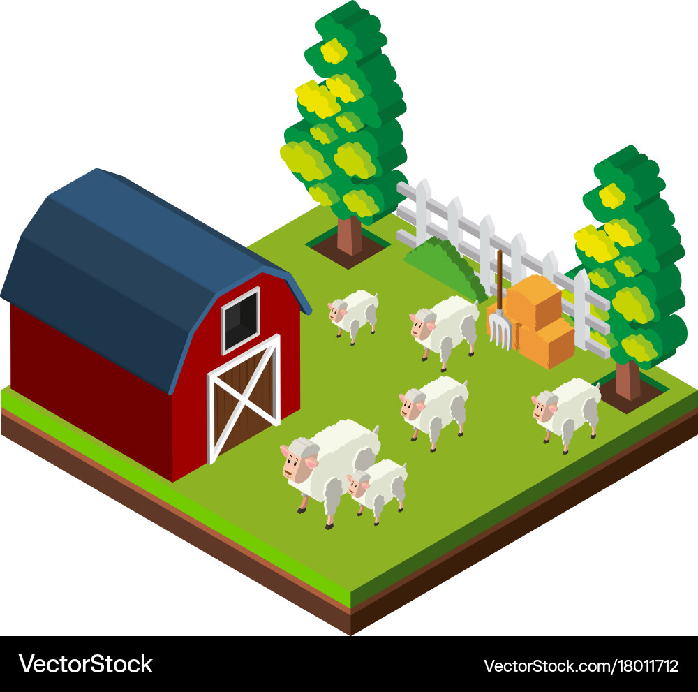 Farm scene with sheeps in 3d design Royalty Free Vector