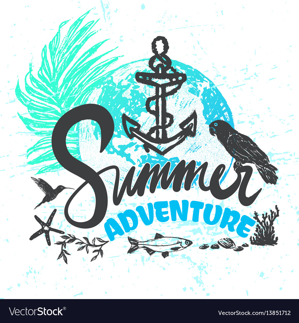 Ink hand drawn summer adventure Royalty Free Vector Image