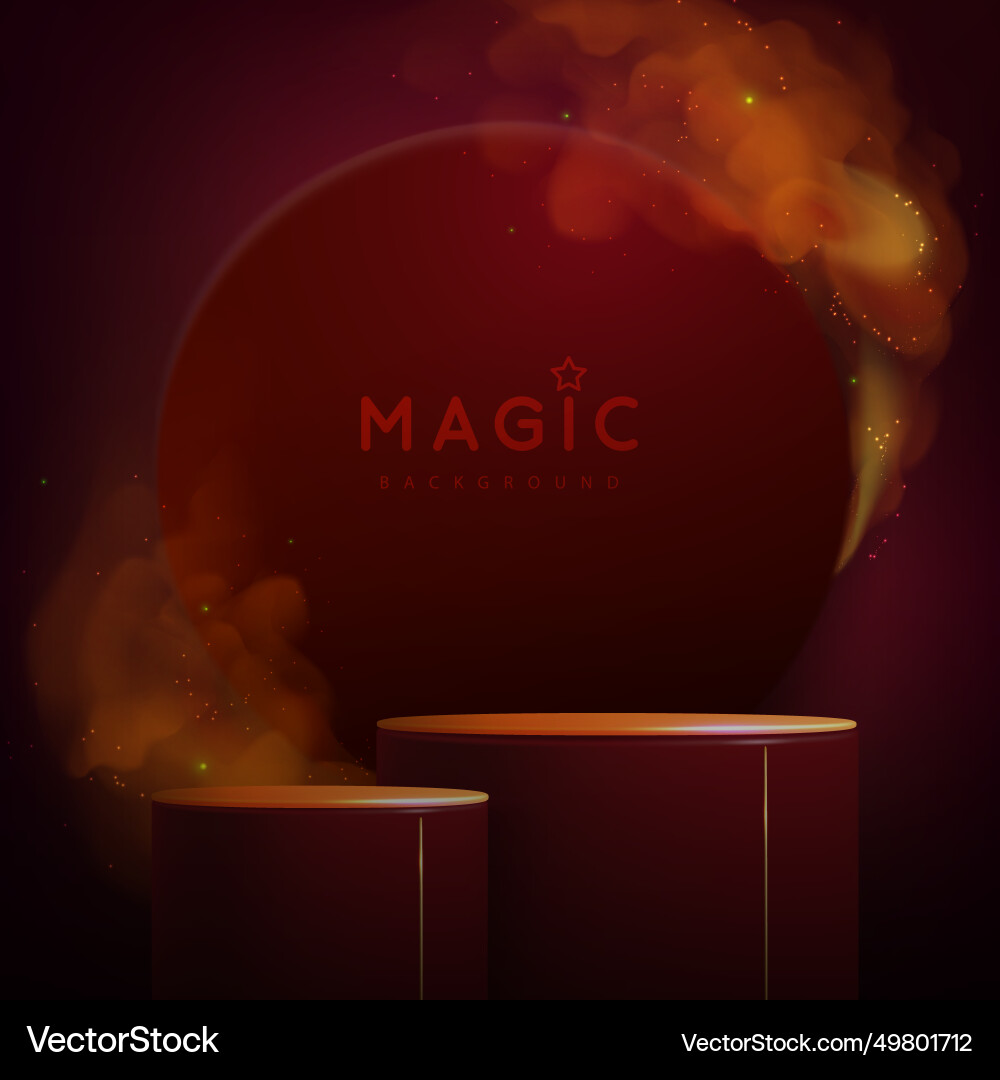 Magic red showcase with 3d podium and steam Vector Image