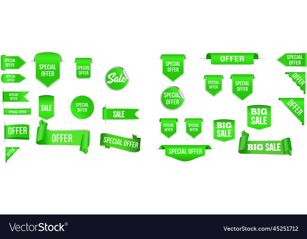 Set of new collection tags green badges Royalty Free Vector
