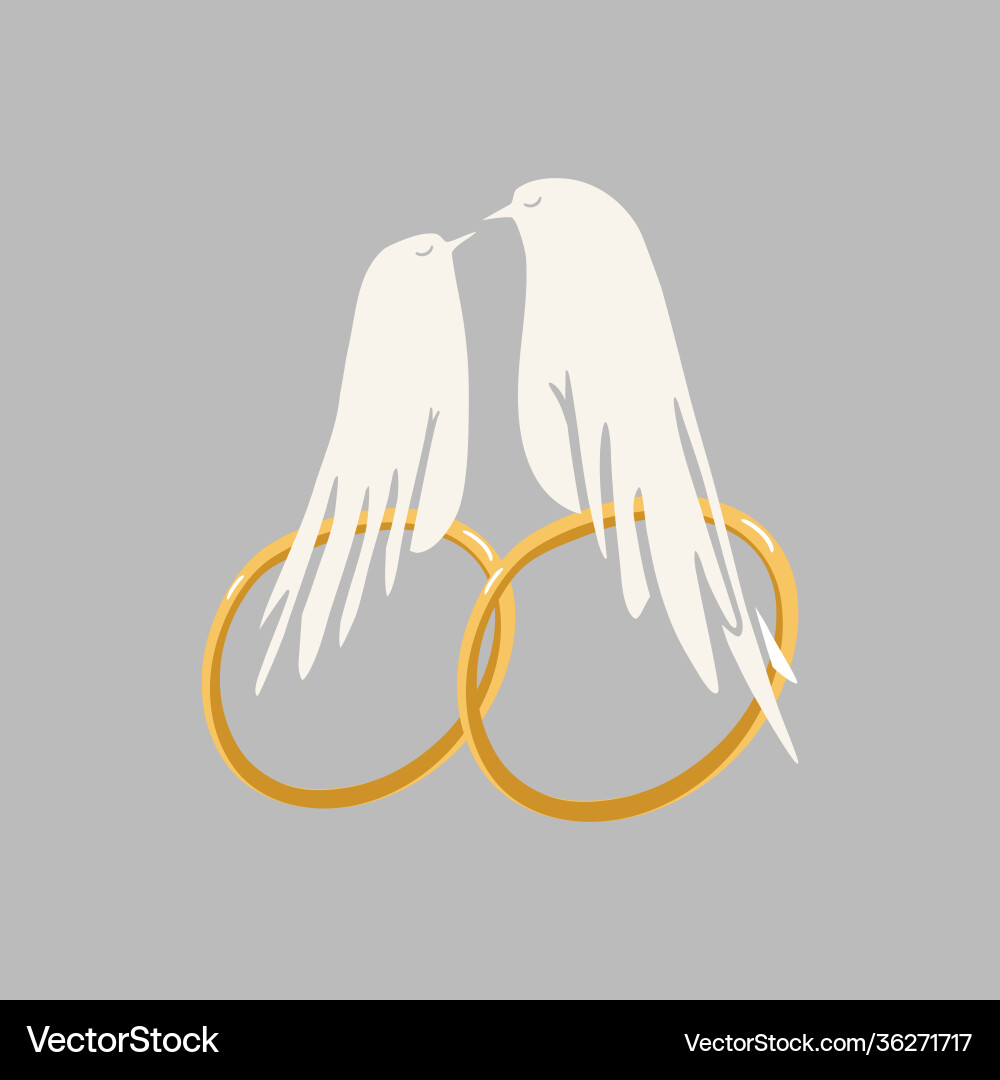 Doves couple with wedding rings Royalty Free Vector Image