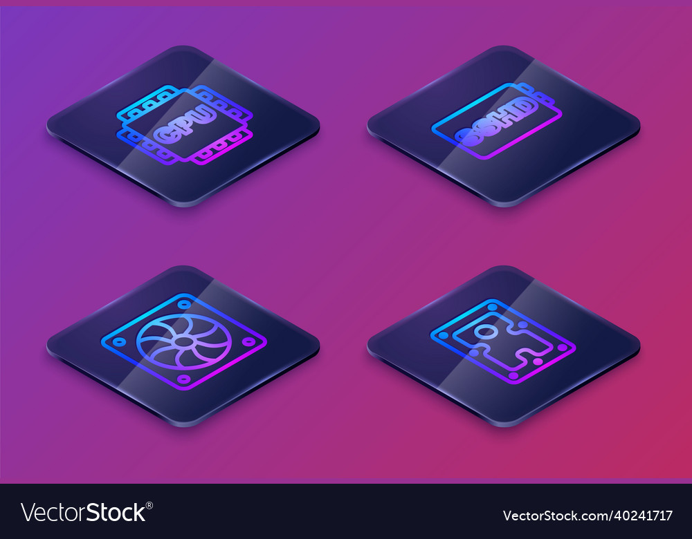Set isometric line processor with cpu computer Vector Image Set isometric line processor with cpu computer Vector Image