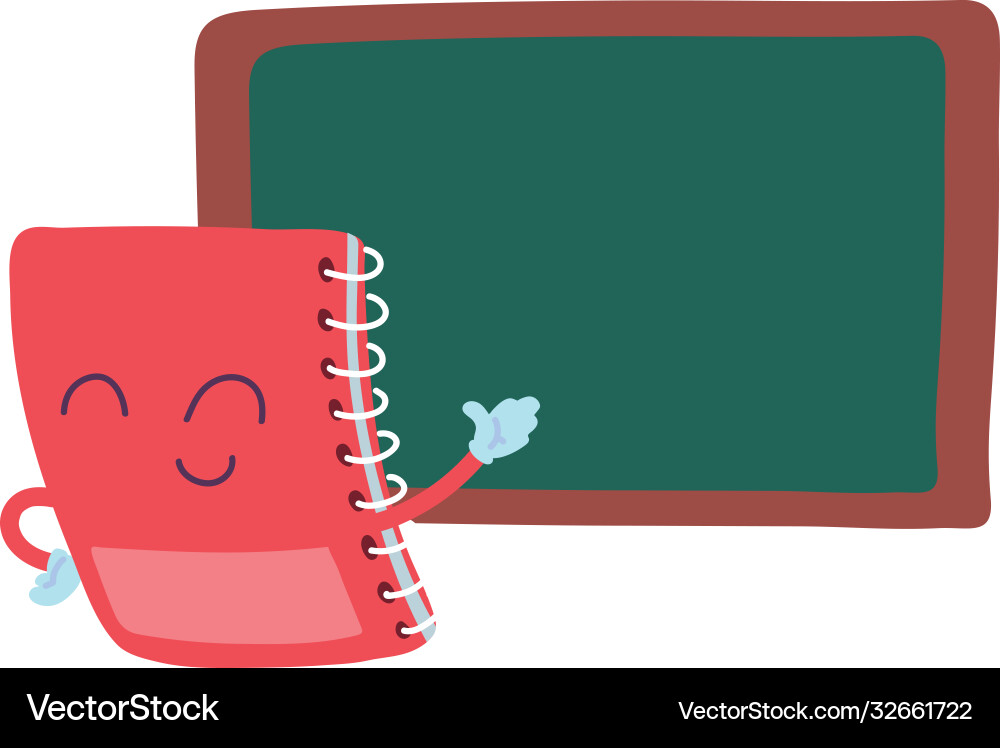 Board and notebook with happy face cartoon Vector Image