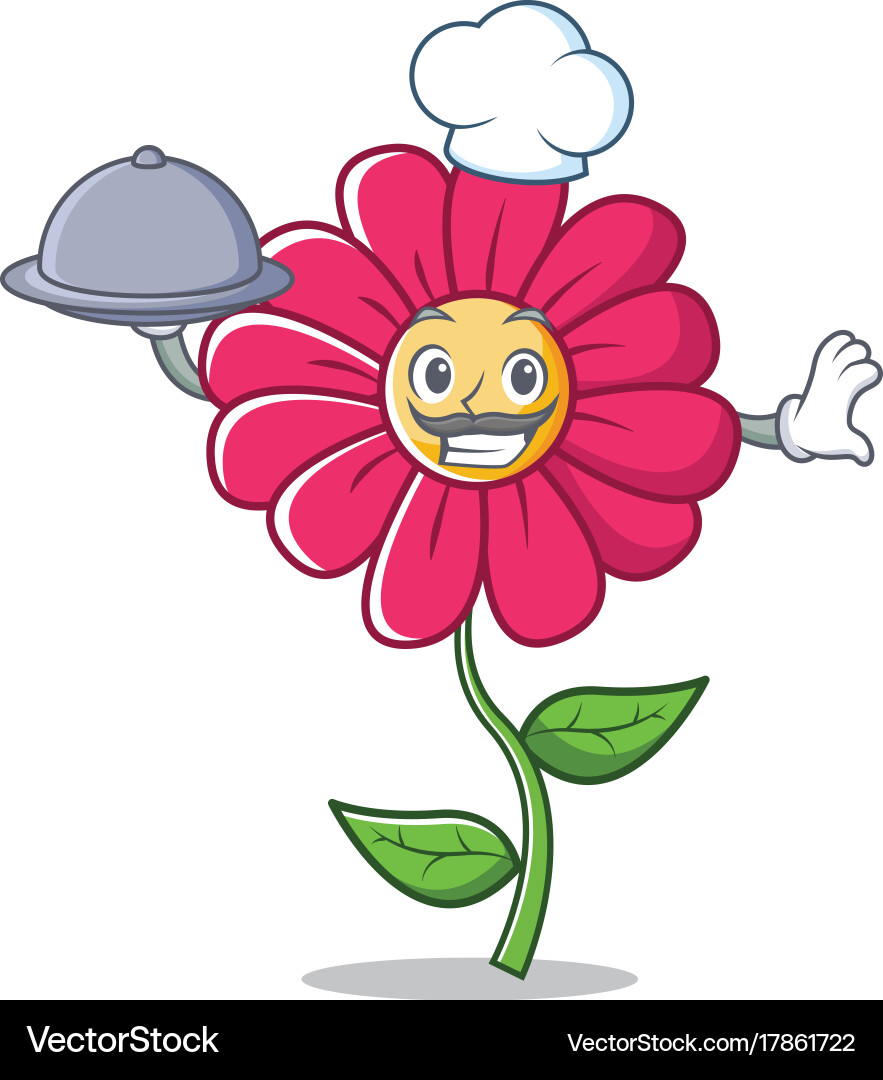 Chef pink flower character cartoon Royalty Free Vector Image