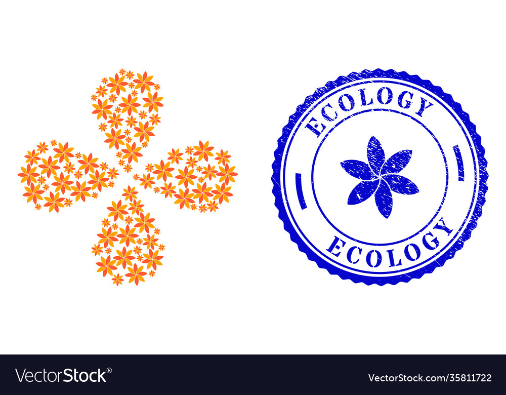 Ecology distress rubber imprint and flower Vector Image Ecology distress rubber imprint and flower Vector Image
