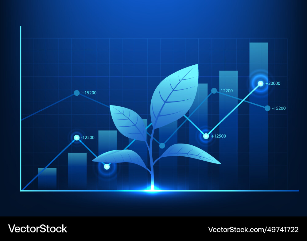 Financial technology in front of the graph Vector Image