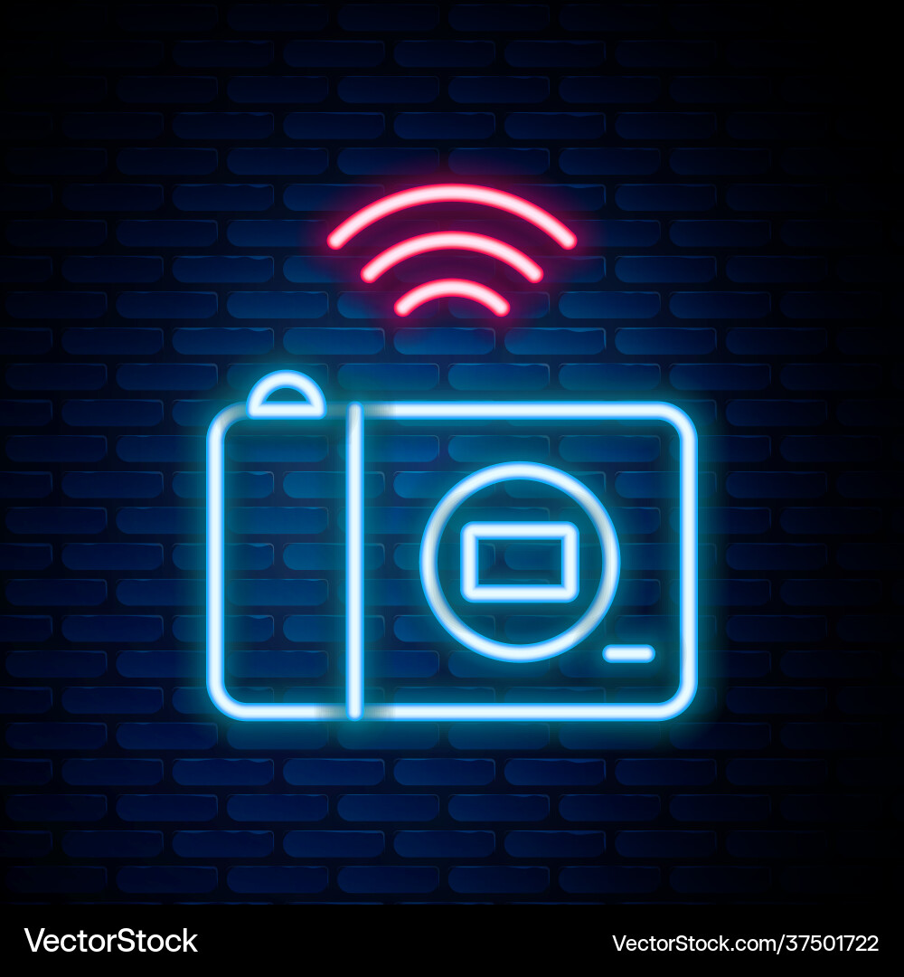 Glowing neon line smart photo camera system icon Vector Image