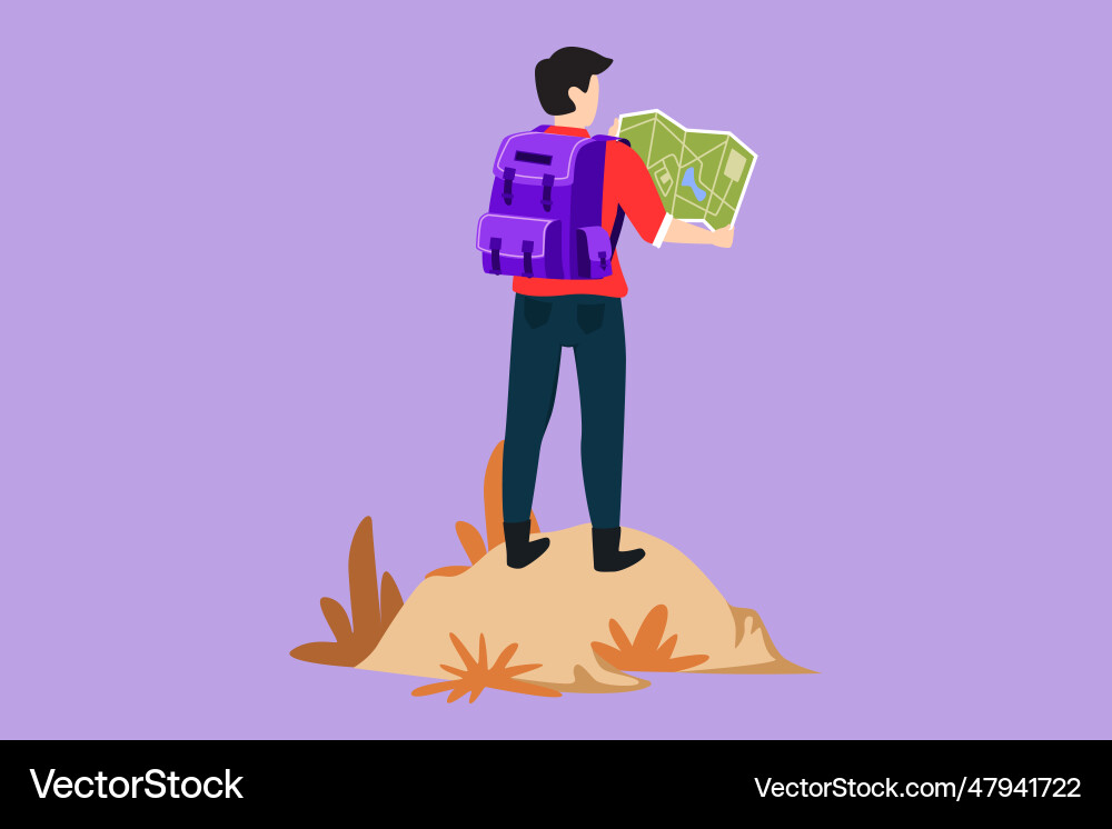 Graphic flat design drawing back view of young Vector Image