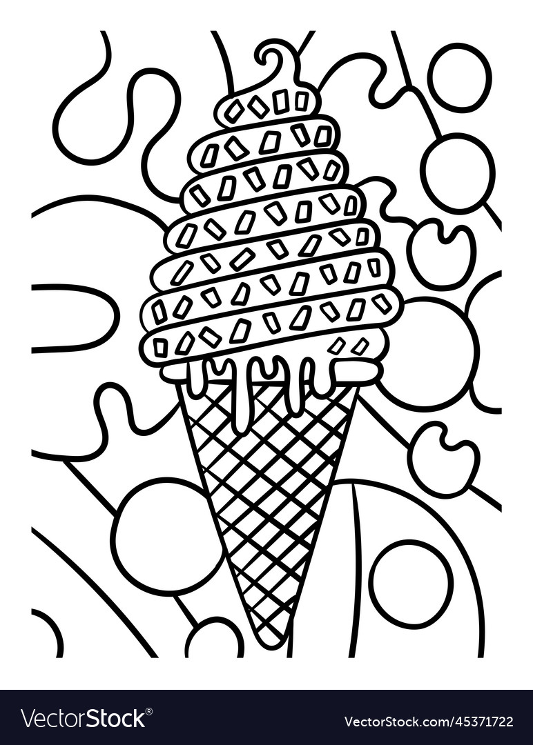 Ice cream in cone sweet food coloring page Vector Image