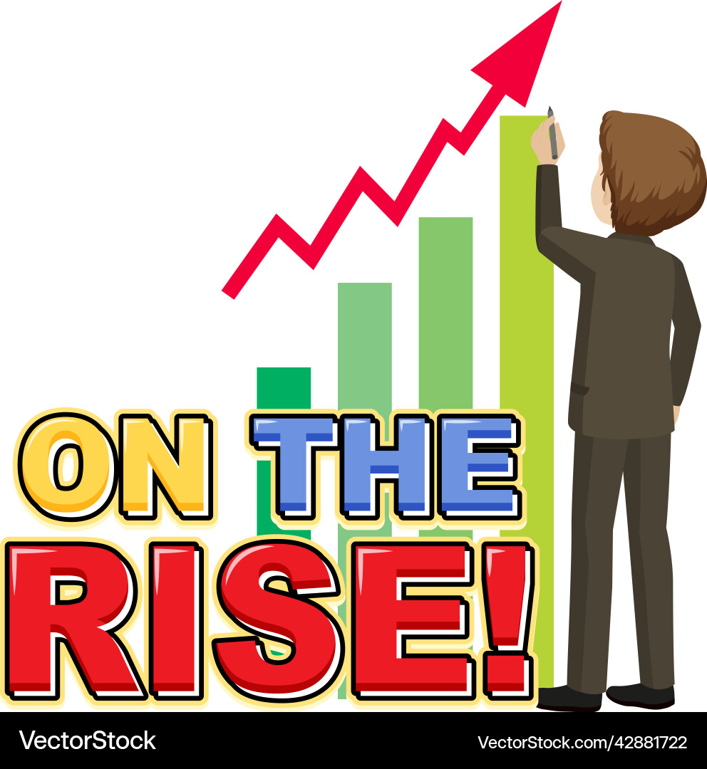 On the rise isolated word text with fired Vector Image