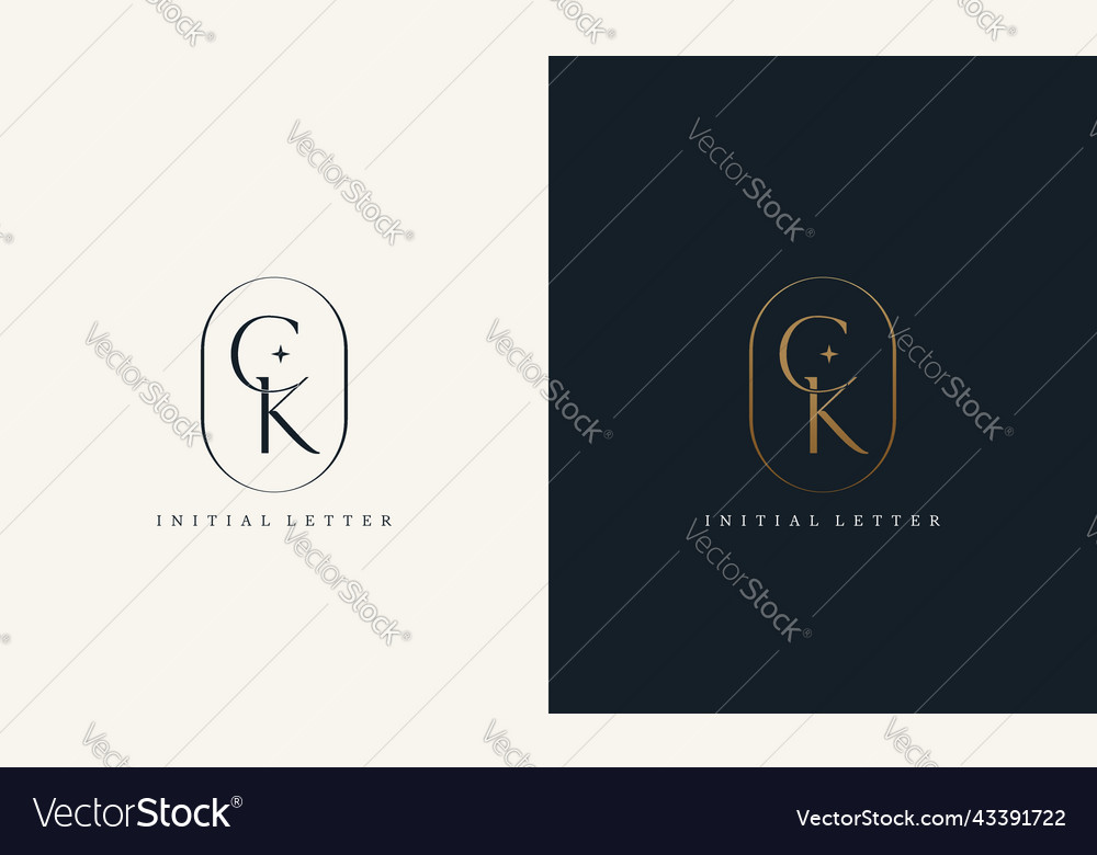 Premium ck logo monogram with gold circle frame Vector Image