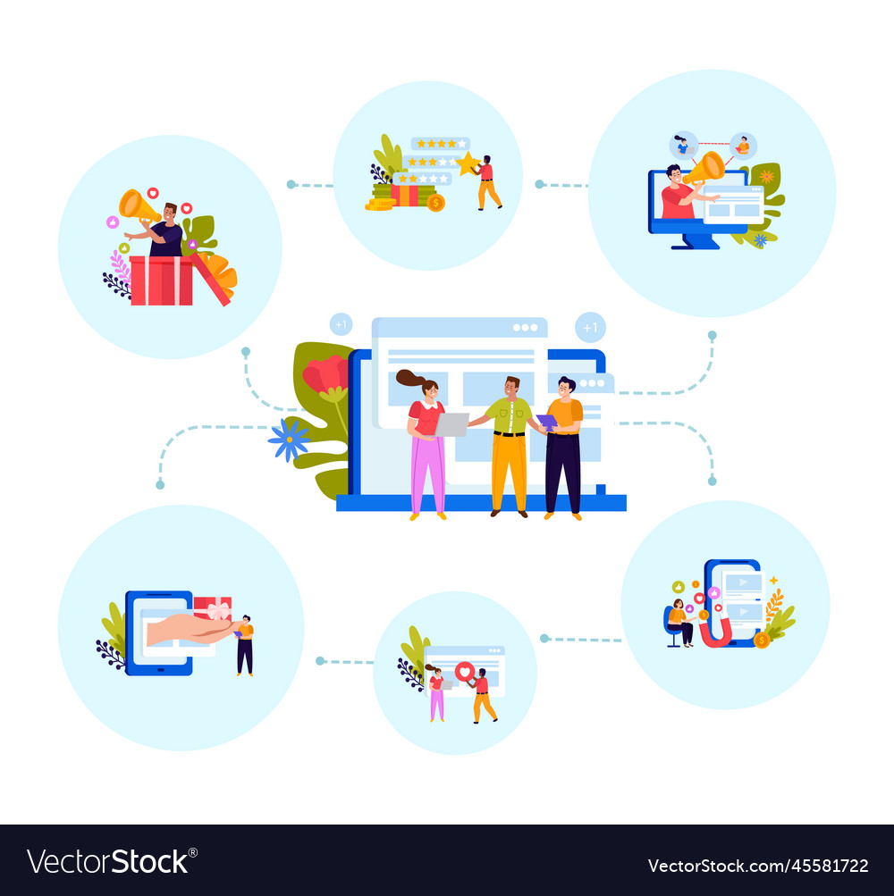 Referral program flat colored concept Royalty Free Vector