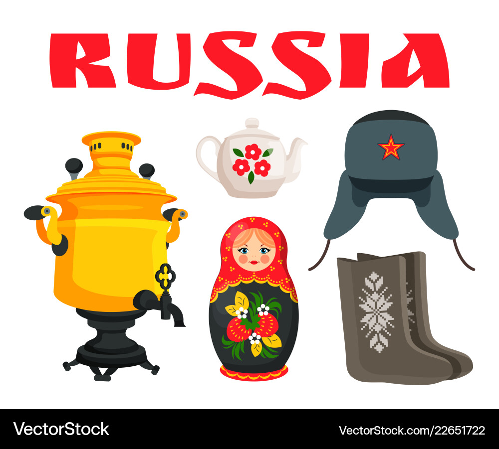 Russia poster with souvenirs Royalty Free Vector Image