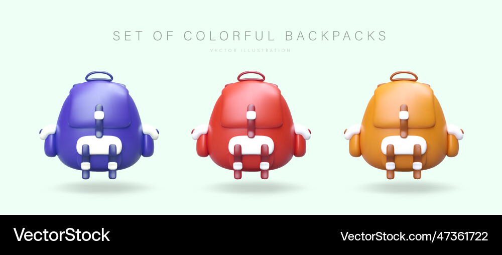 Set of 3d backpacks with shadows realistic Vector Image