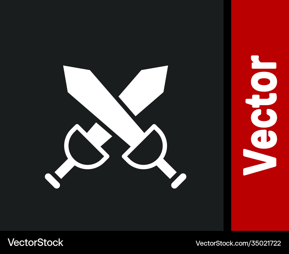 White crossed medieval sword icon isolated Vector Image