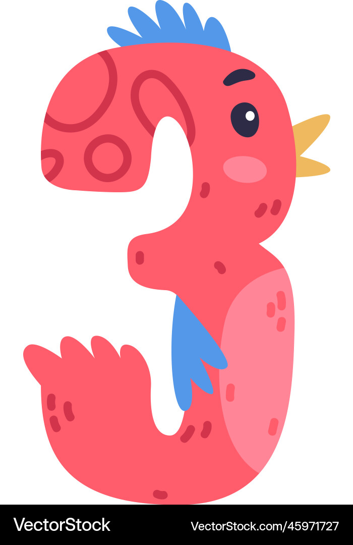 3 bird number three red numeral with eyes beak Vector Image