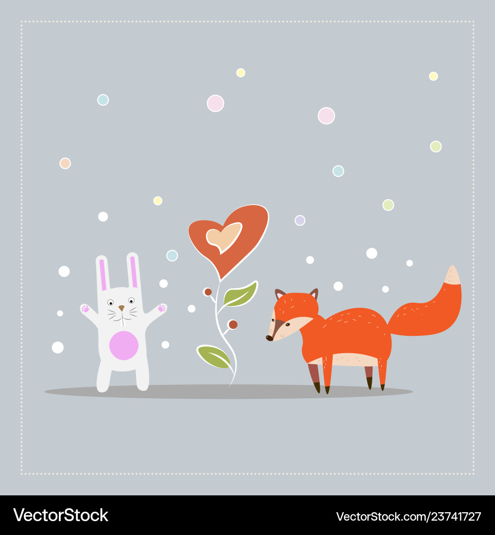 Cartoon fun little foxes fox with white rabbit Vector Image