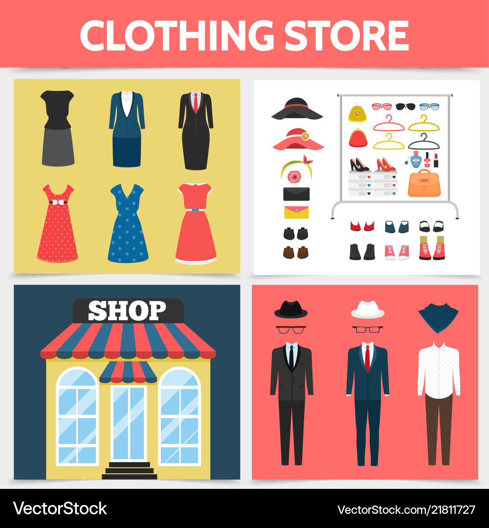 Flat clothing shop square concept Royalty Free Vector Image