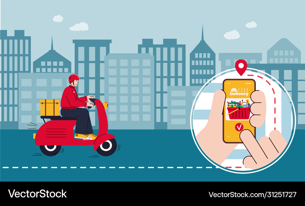 Food delivery with courier Royalty Free Vector Image
