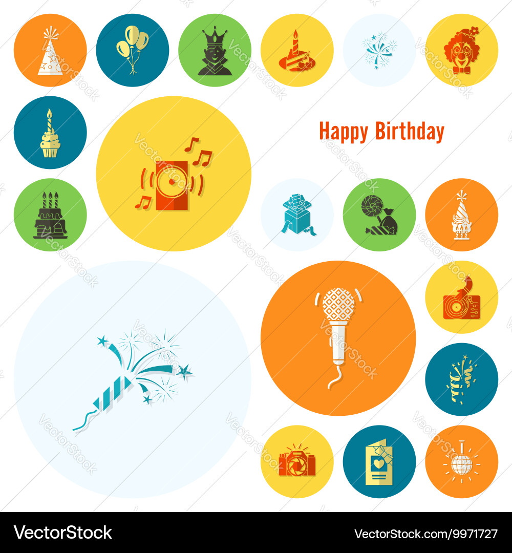 Happy birthday icons set Royalty Free Vector Image
