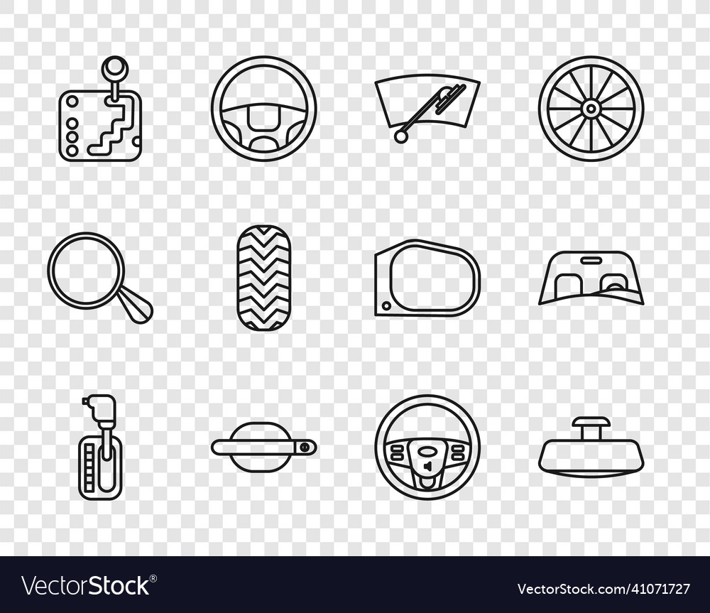 Set line gear shifter car mirror windscreen Vector Image Set line gear shifter car mirror windscreen Vector Image