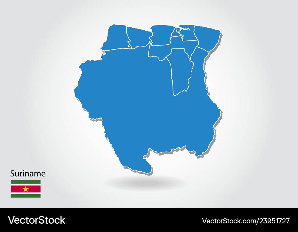 Suriname map design with 3d style blue Royalty Free Vector