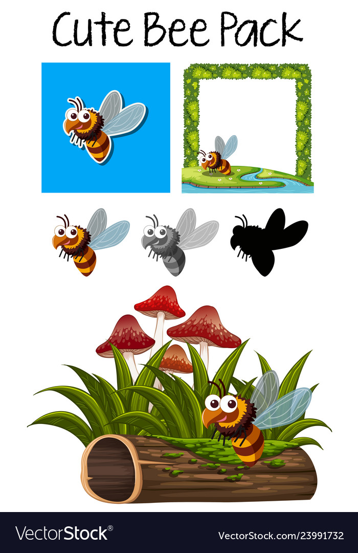A pack of cute bee Royalty Free Vector Image - VectorStock