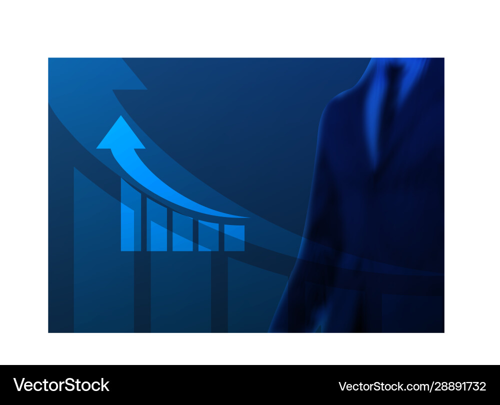 Business man standing on upward blue chart arrow Vector Image