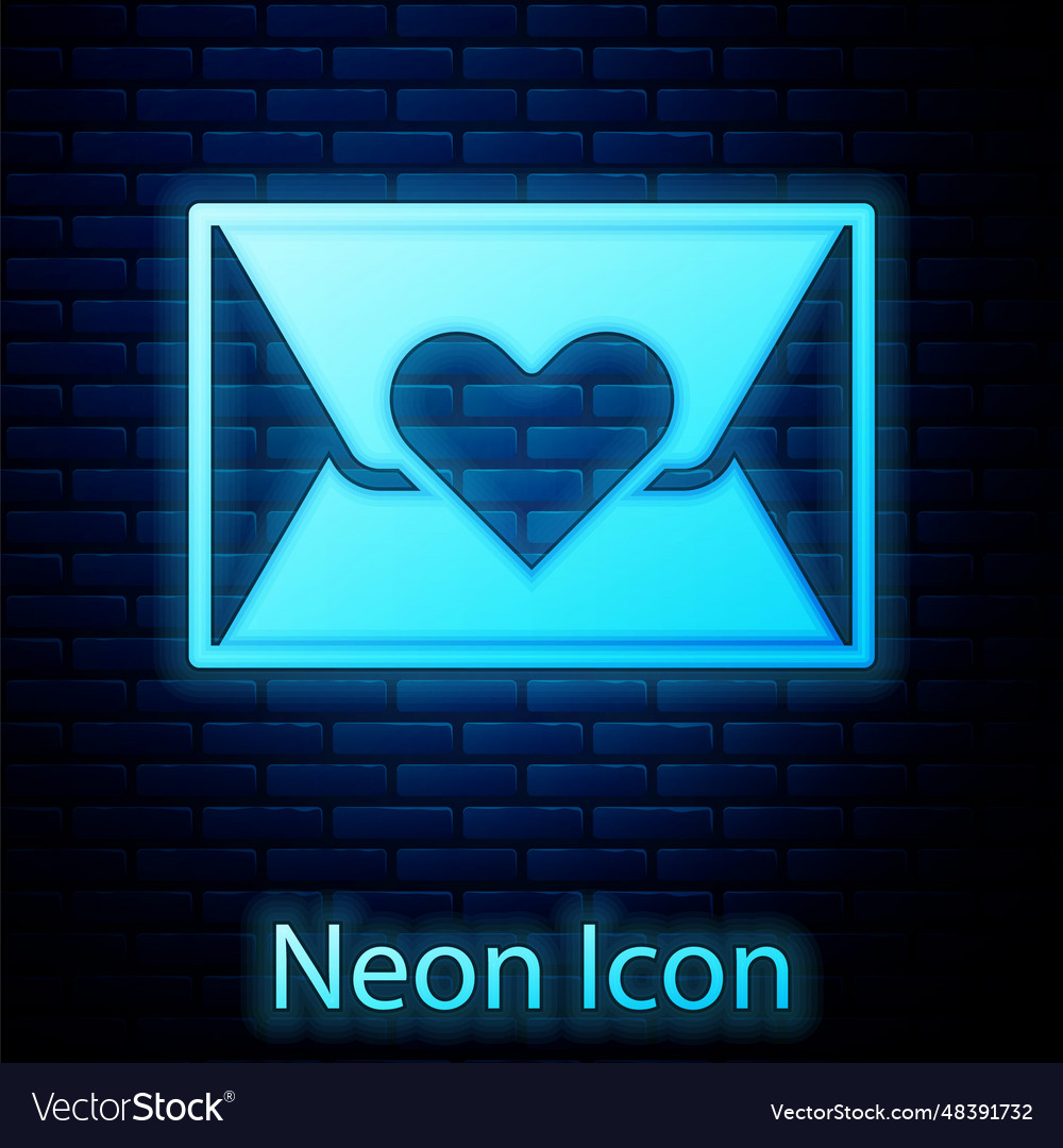 Glowing neon envelope with valentine heart icon Vector Image Glowing neon envelope with valentine heart icon Vector Image