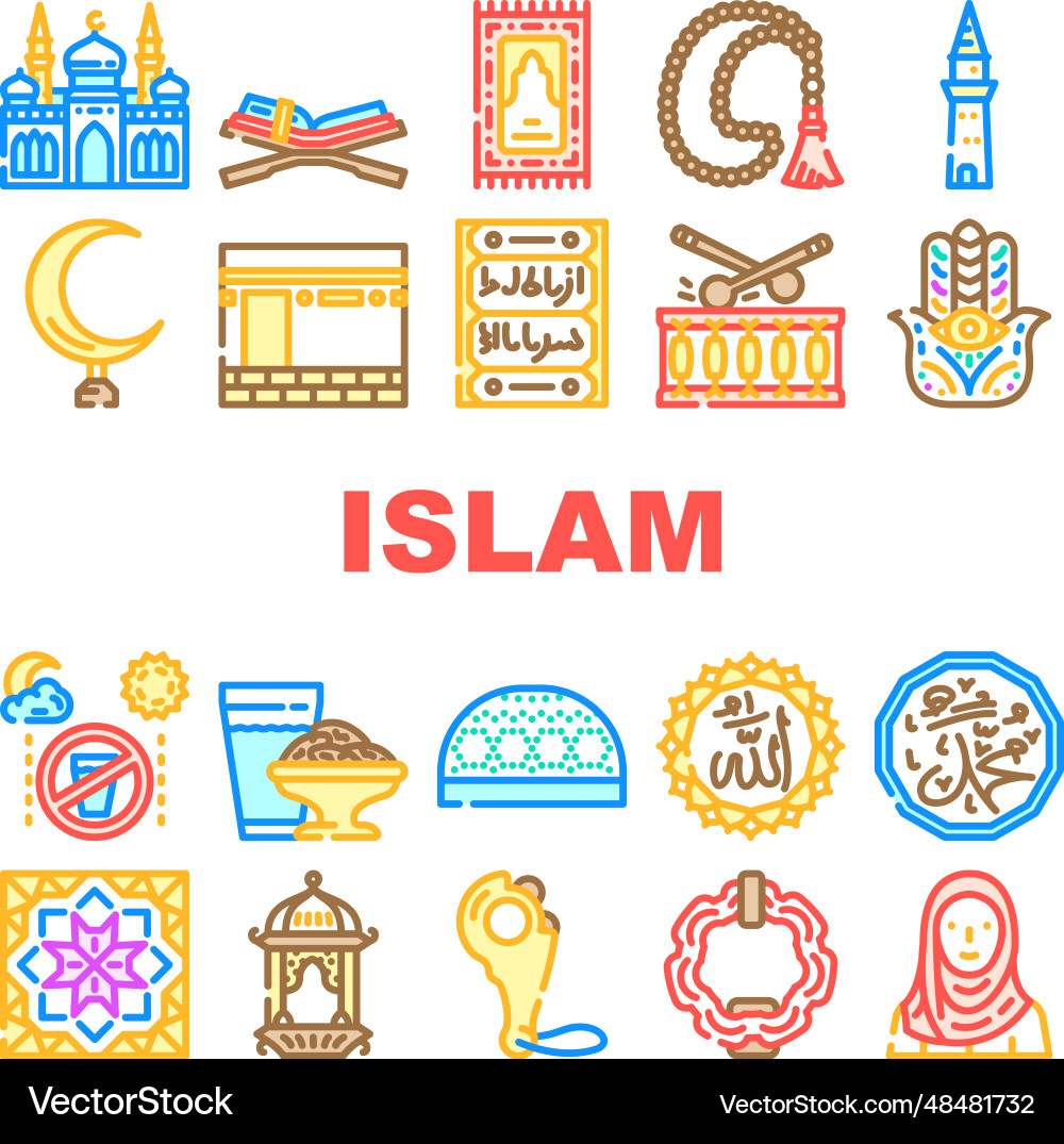 Islam ramadan muslim icons set Royalty Free Vector Image