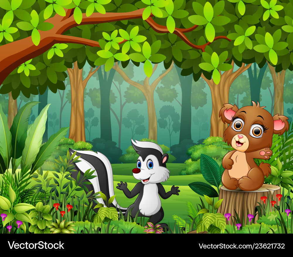Landscape forest cartoon green in spring with a Vector Image