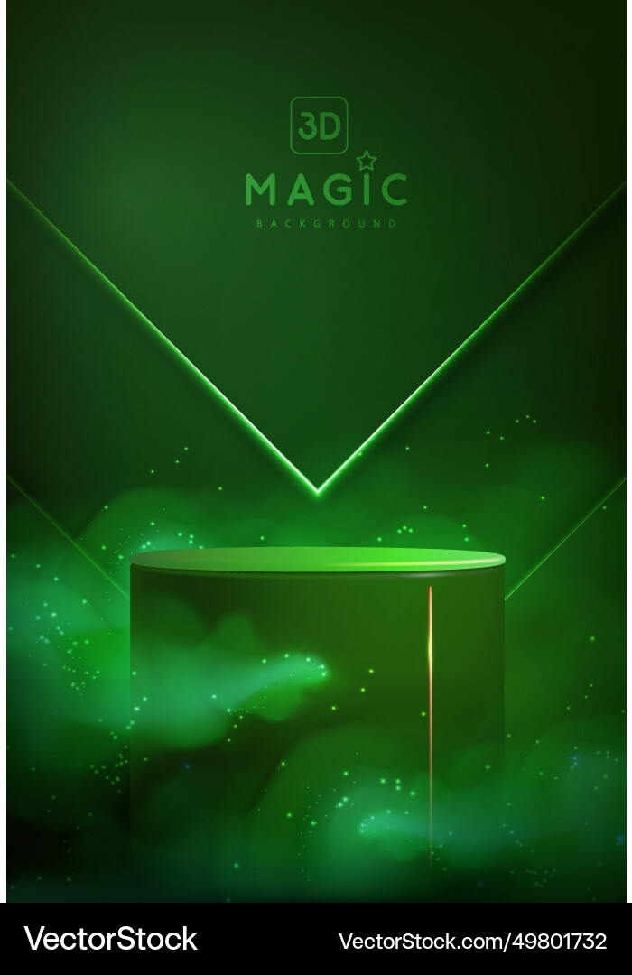 Magic green showcase with 3d podium and steam Vector Image